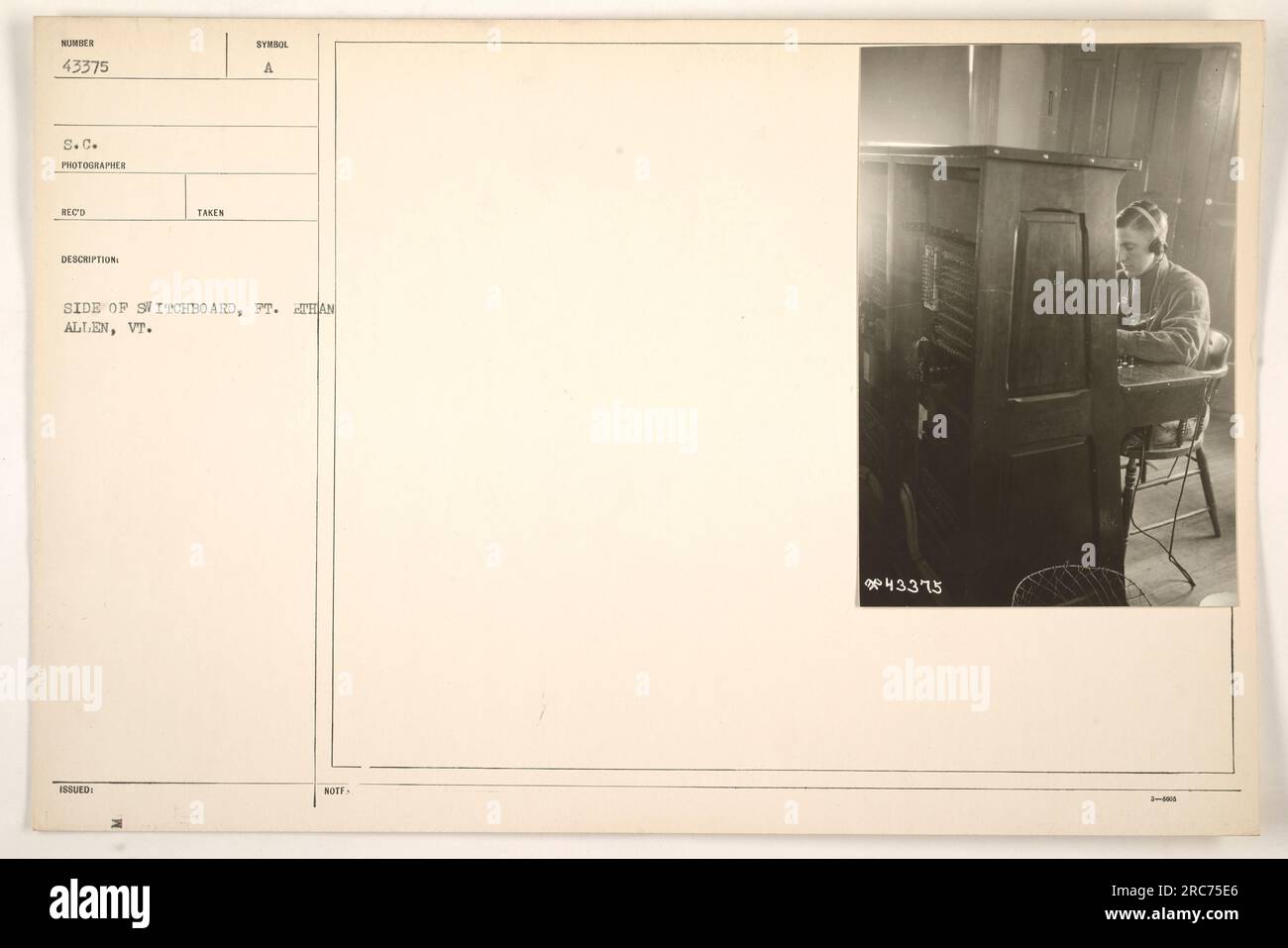 Soldiers operating a switchboard at Ft. Ethan Allen, VT during World ...