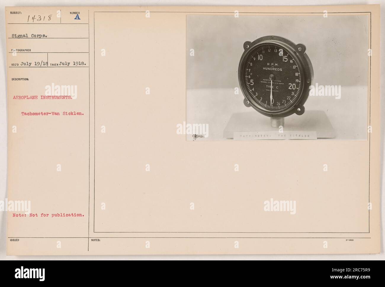 Caption: A photograph from July 1918 displaying airplane instruments ...