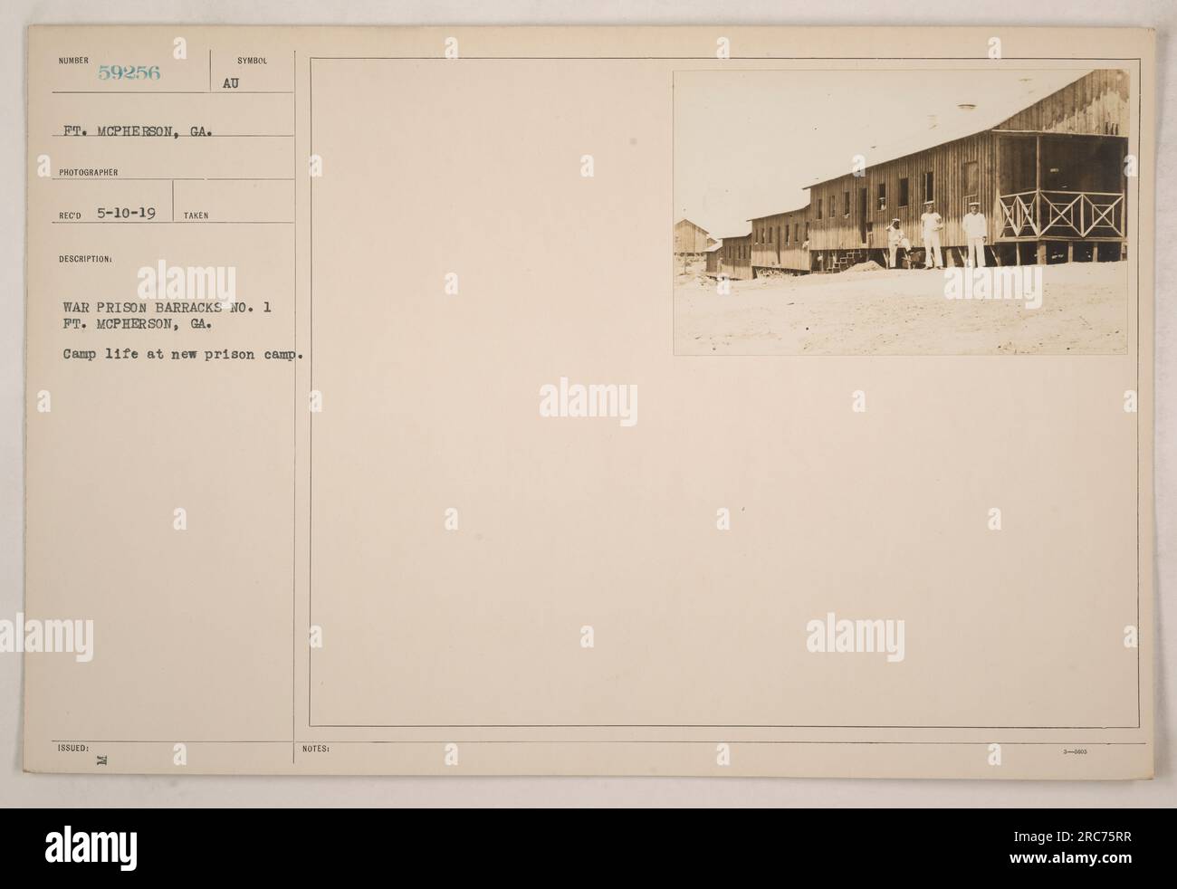 Crews construct the war prison barracks at Camp No. 1, Ft. McPherson ...