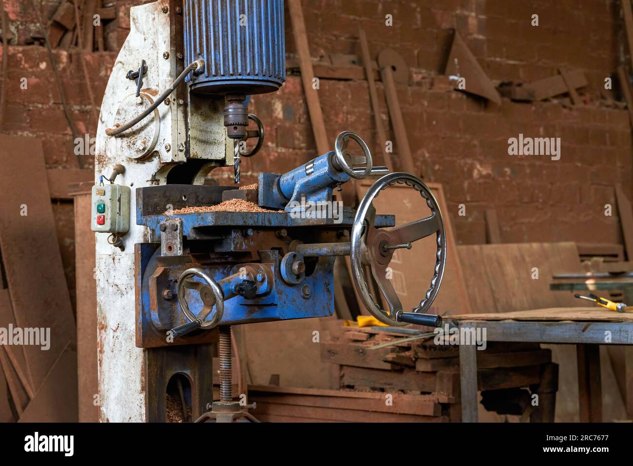 Wood processing machinery in furniture processing factory Stock Photo ...
