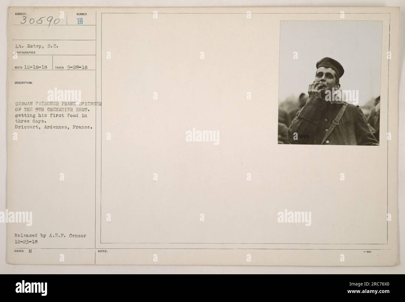 German prisoner Franz Springer of the 9th Grenadier Regiment receiving ...