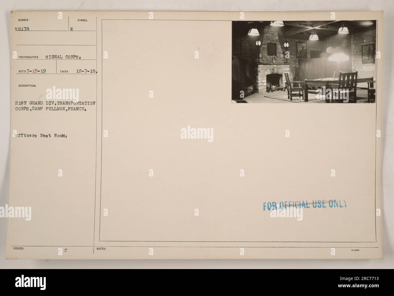 Officers rest room at Camp Pullman, France for the 21st Grand Division ...