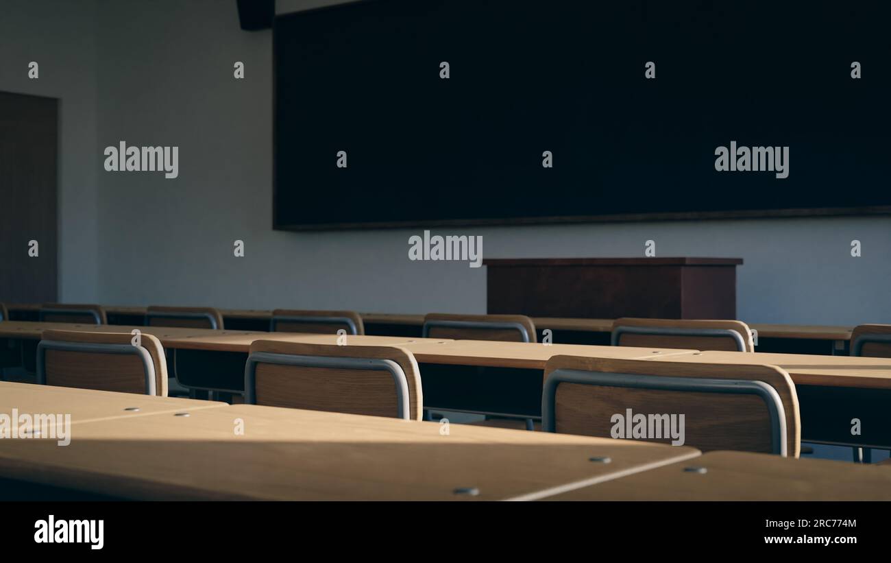 empty university classroom background image, 3d rendering Stock Photo ...