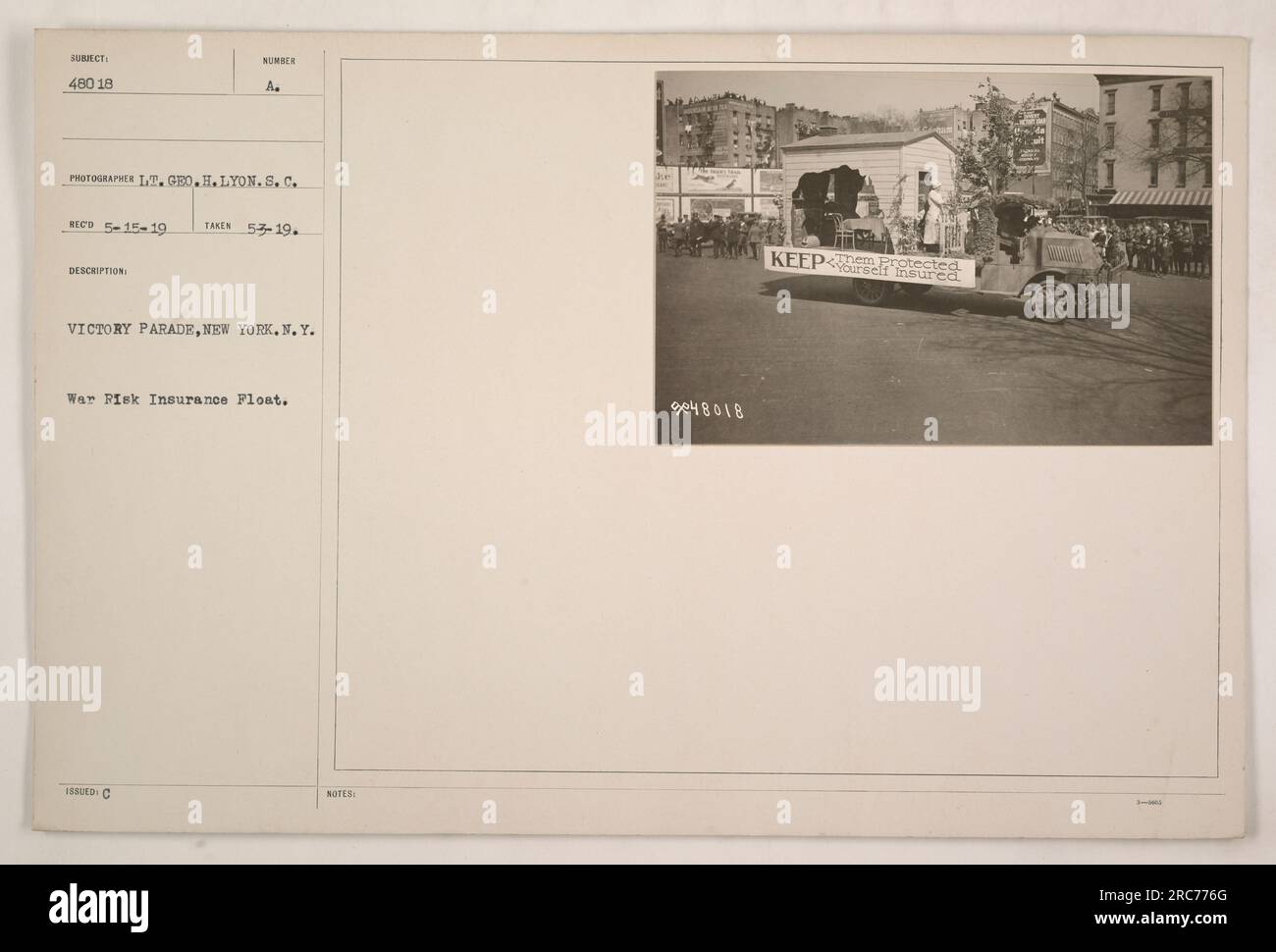 A float promoting War Risk Insurance in the Victory Parade, New York, N ...