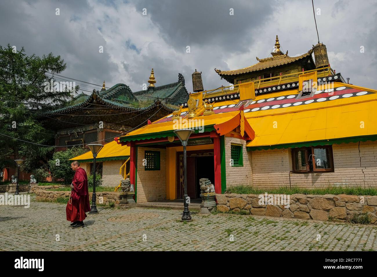 Ulaanbaatar, Mongolia - July 10, 2023: A monk at the Gandantegchinlen Monastery in Ulaanbaatar ...