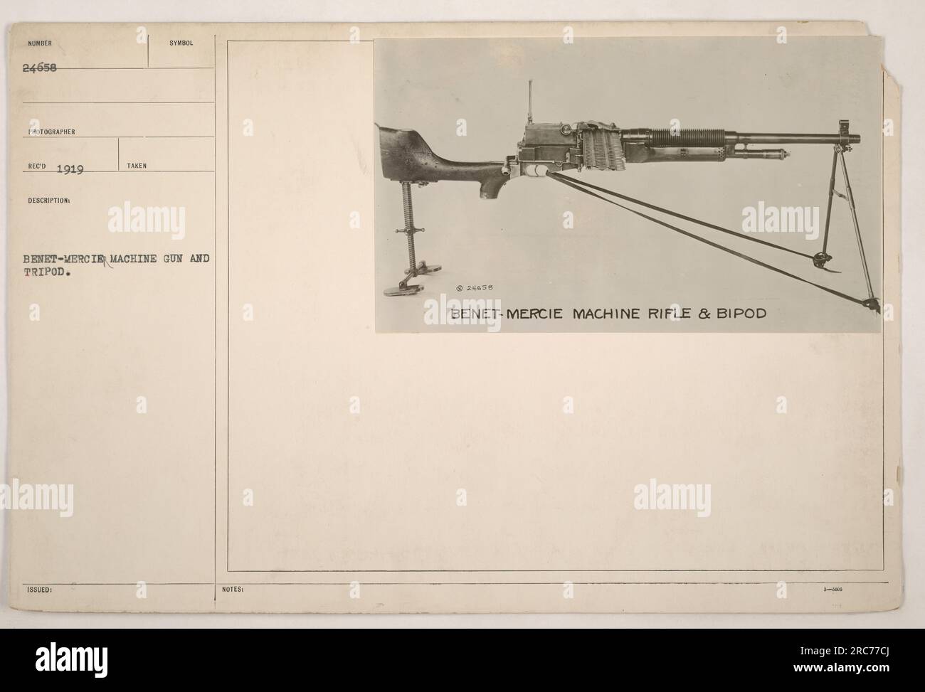 A soldier using a Benet-Mercie machine gun and tripod. This photo was ...