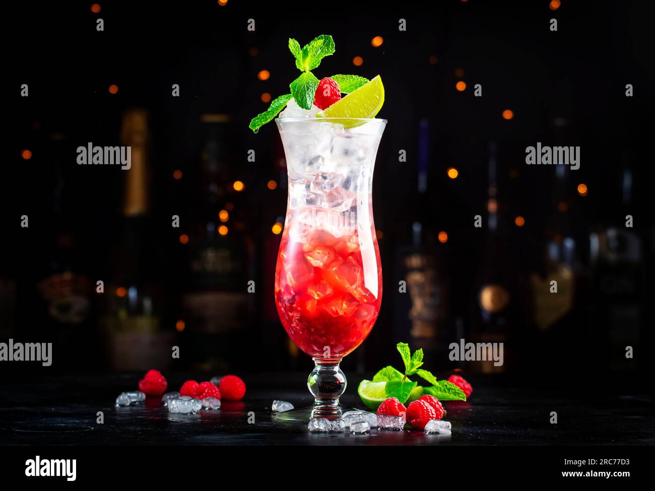Raspberry lemonade cocktail or mocktail drink with raspberries, syrup ...
