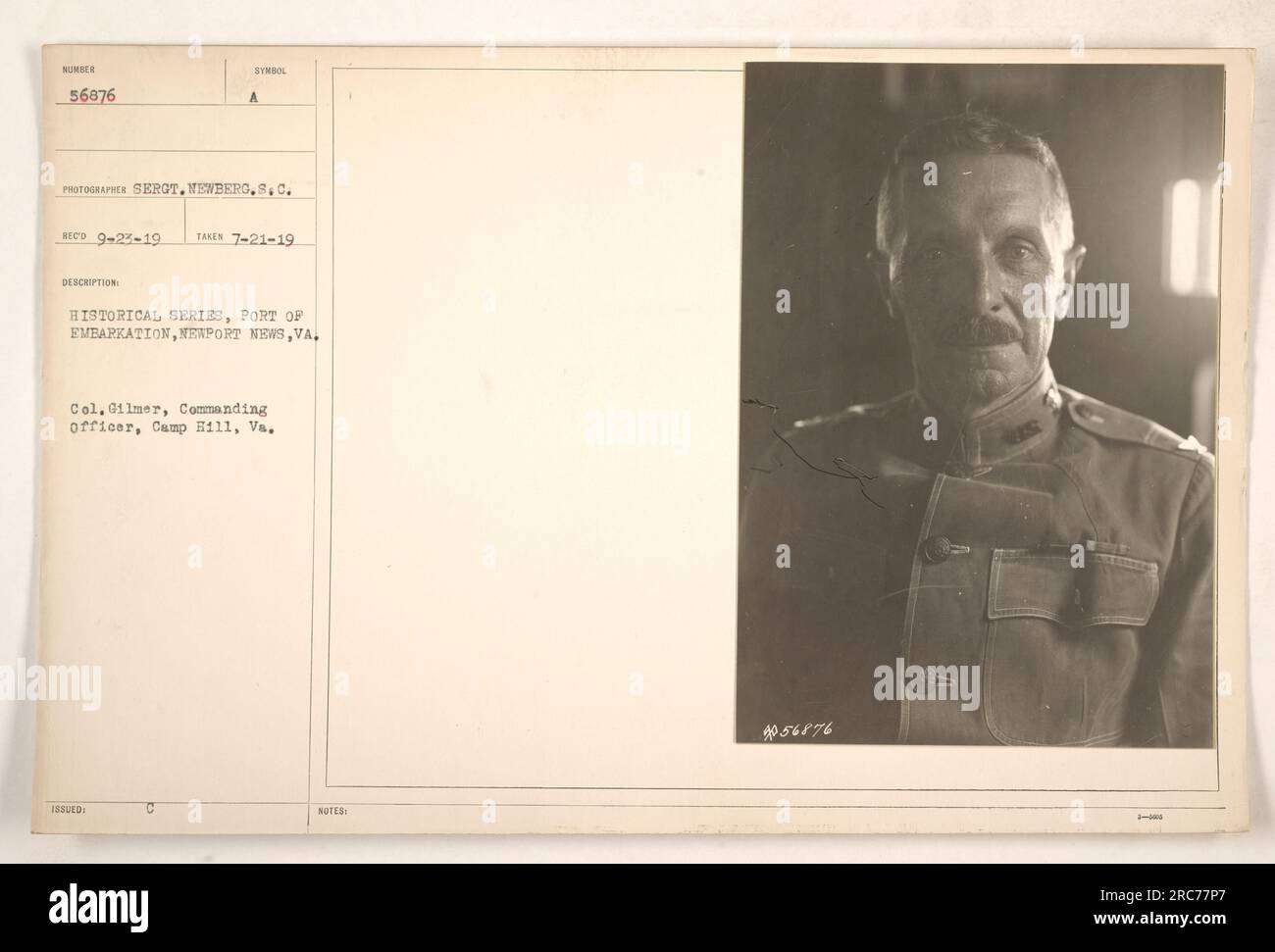 Col. Gilmer, Commanding Officer at Camp Hill, Virginia, a port of ...