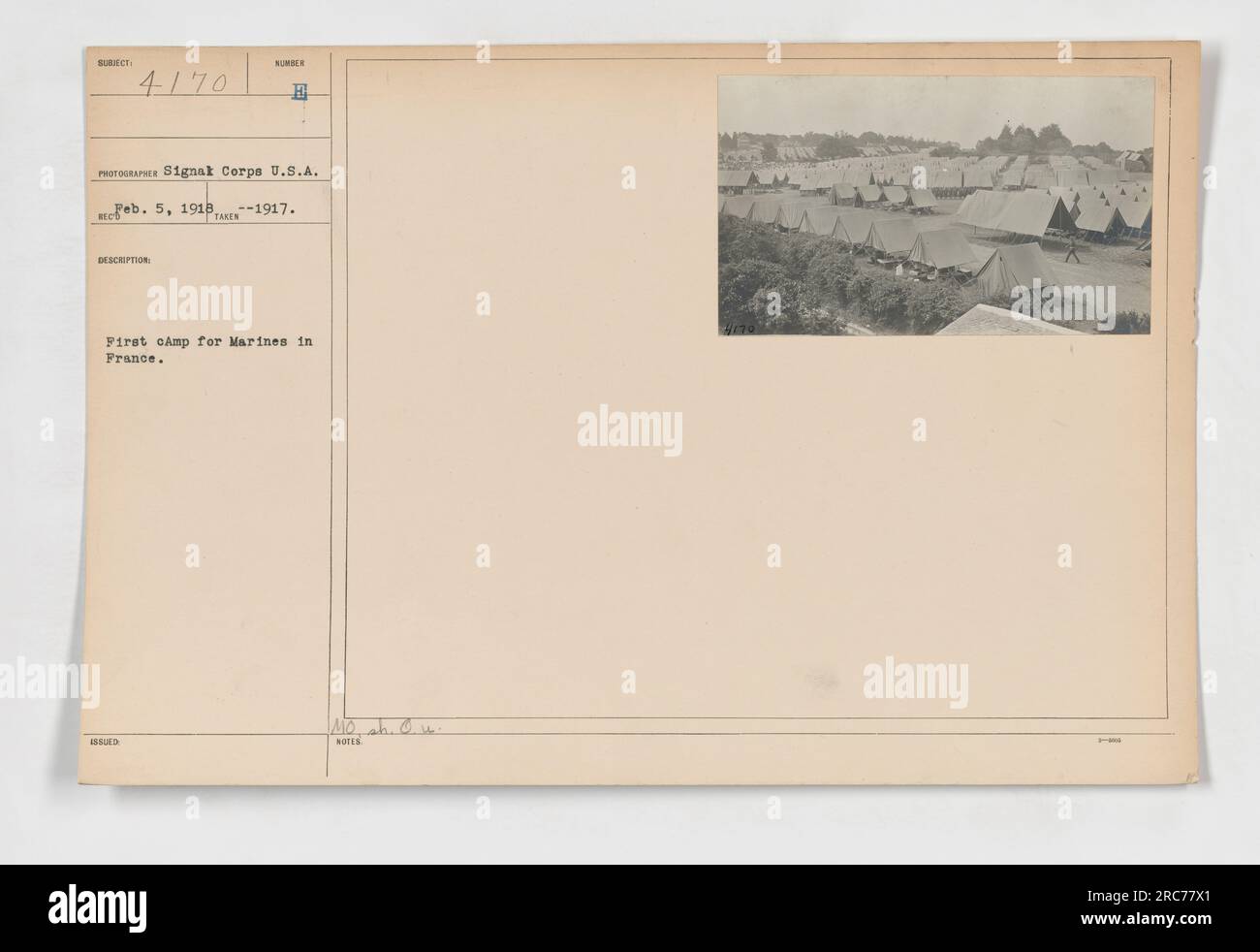 First camp for Marines in France. The photograph, taken on February 5 ...