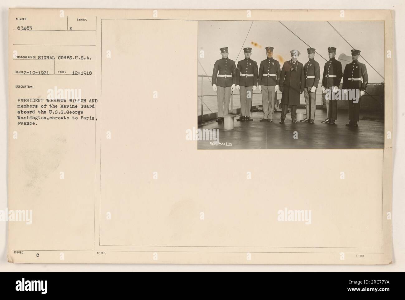 President Woodrow Wilson and members of the Marine Guard aboard the U.S ...