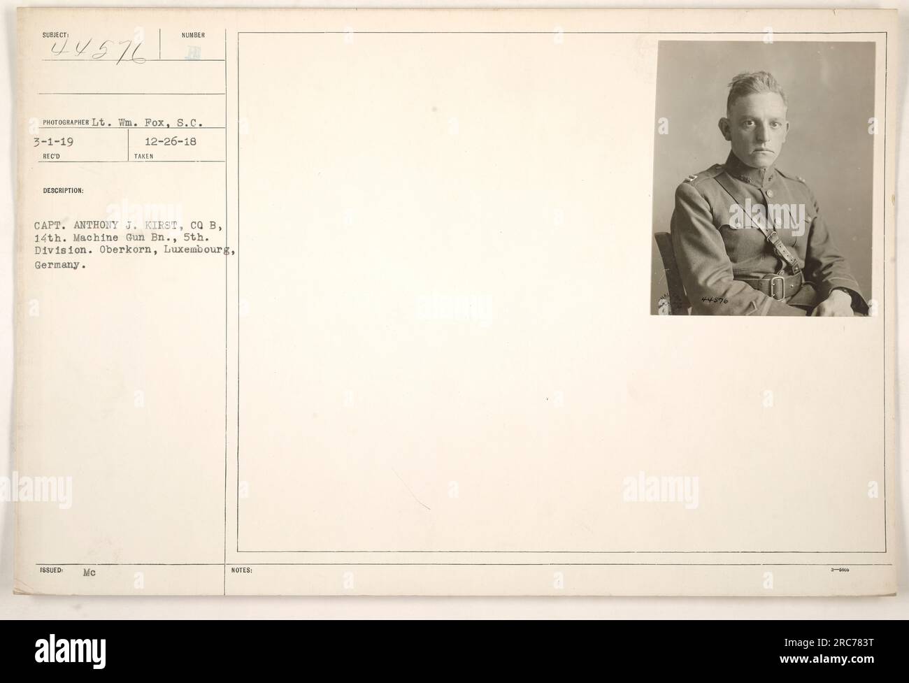 Caption: Capt. Anthony J. Kirst of the 14th Machine Gun Battalion, 5th ...