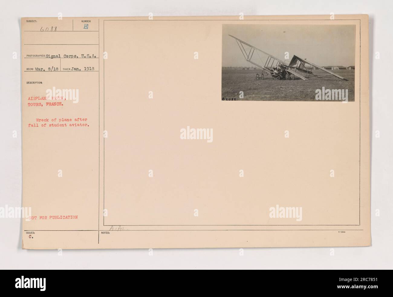 111-SC-6088: Plane wreck at Tours camp caused by a student aviator ...