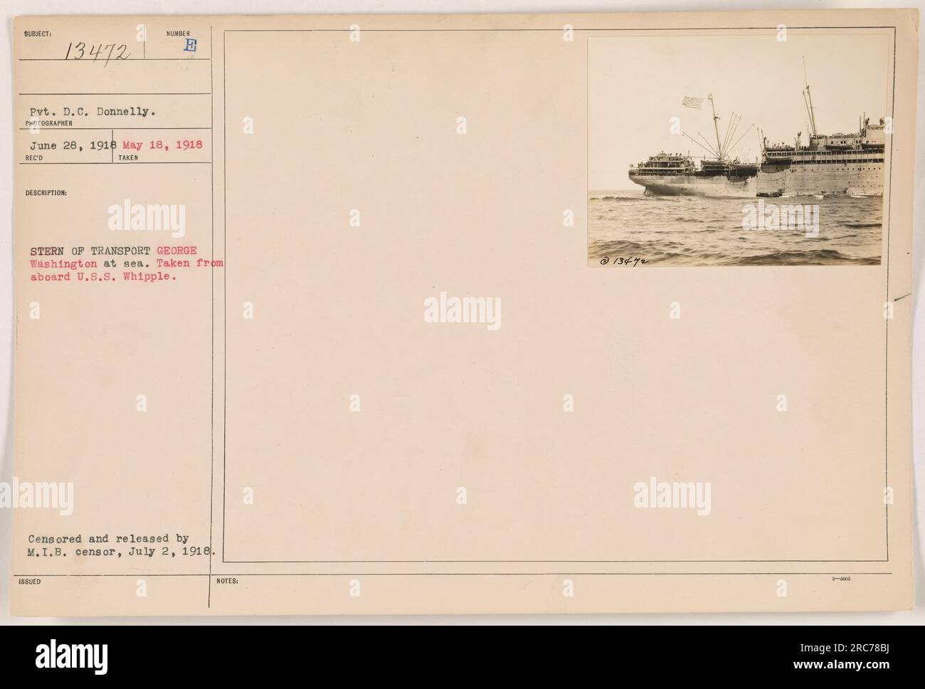 Pvt. D. C. Donnelly pictured on the stern of transport ship George ...