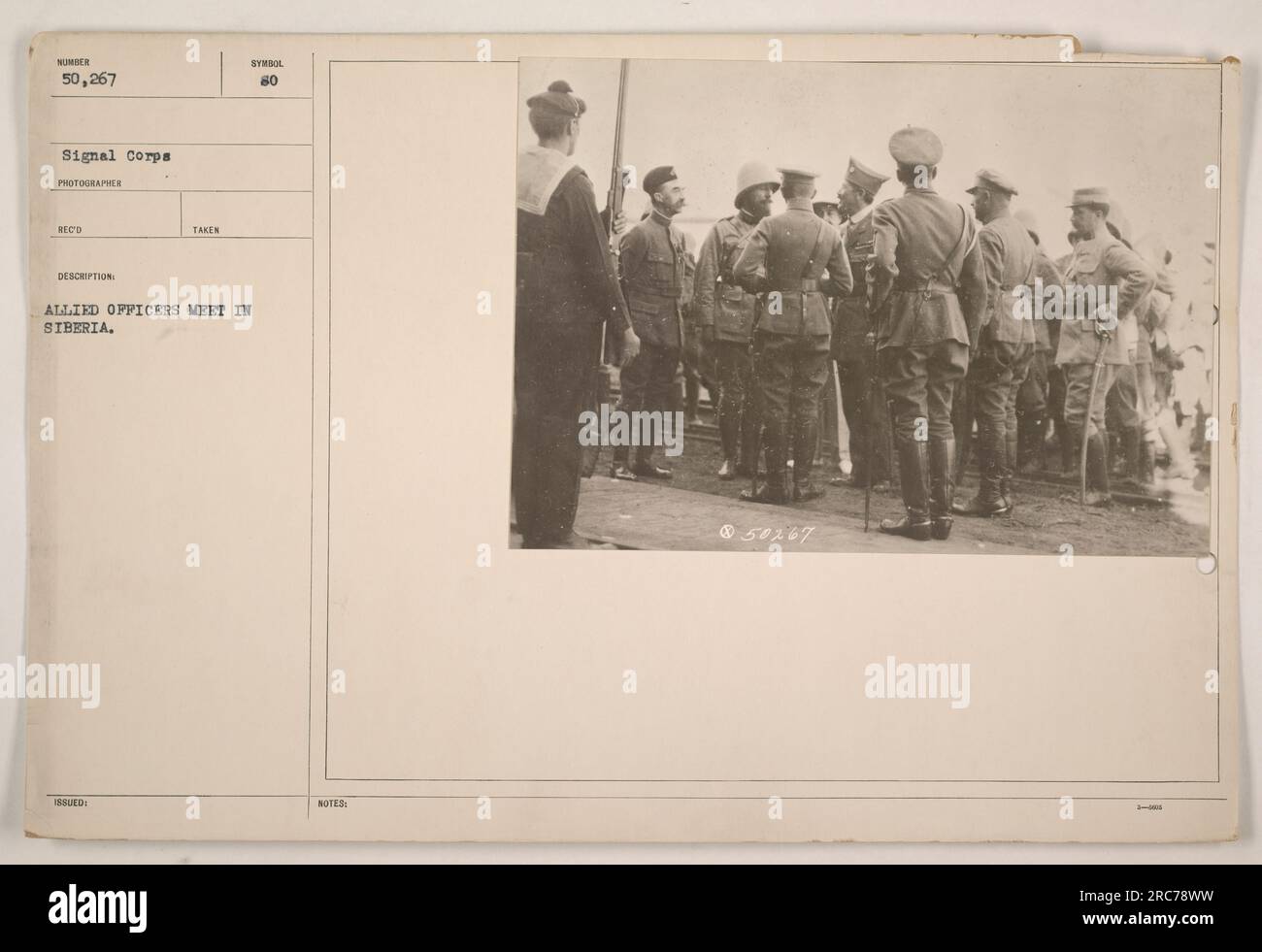Allied officers holding a meeting in Siberia during World War One. The ...