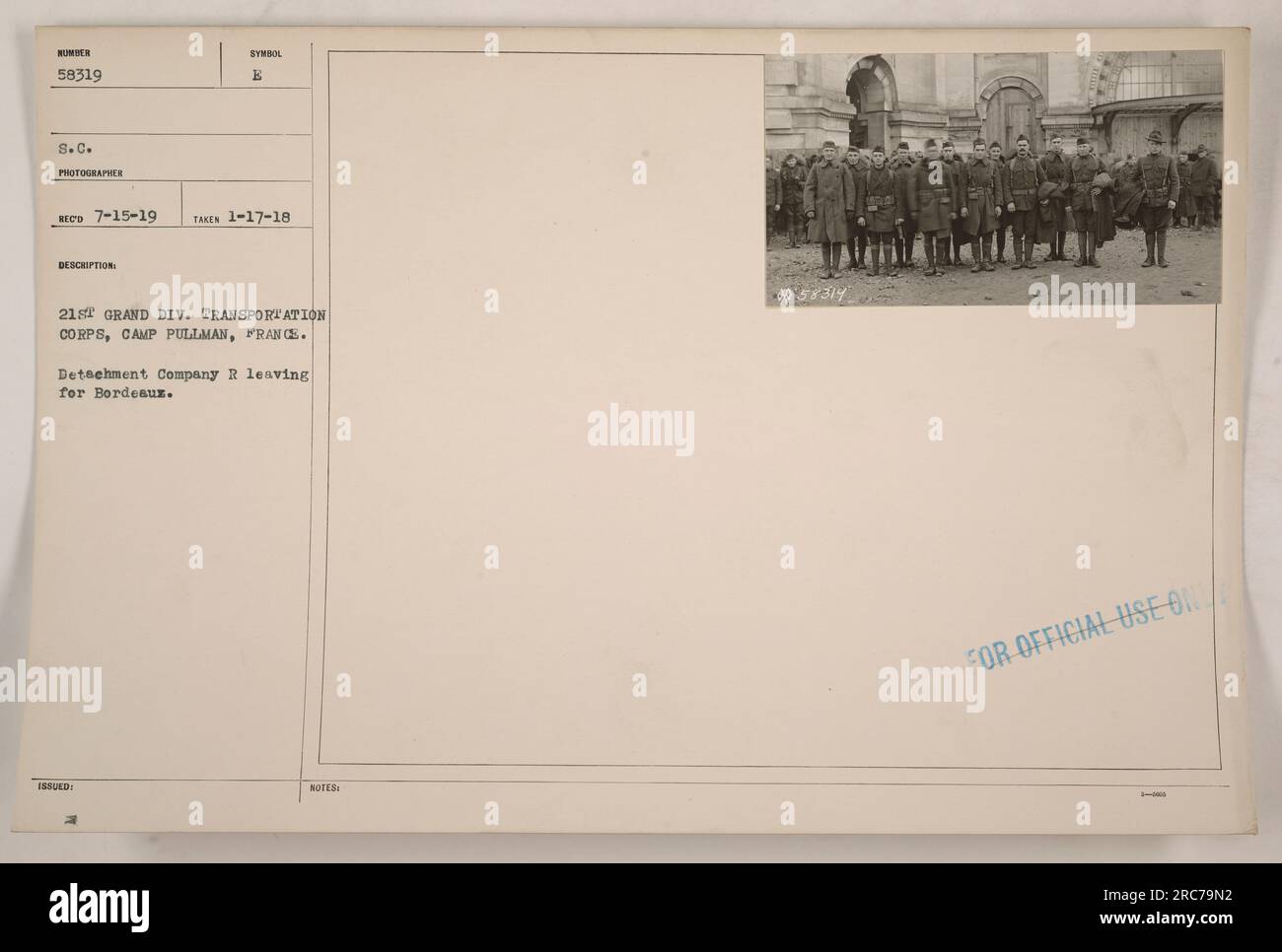 21st Grand Div. Transportation Corps, Camp Pullman, France. Detachment ...
