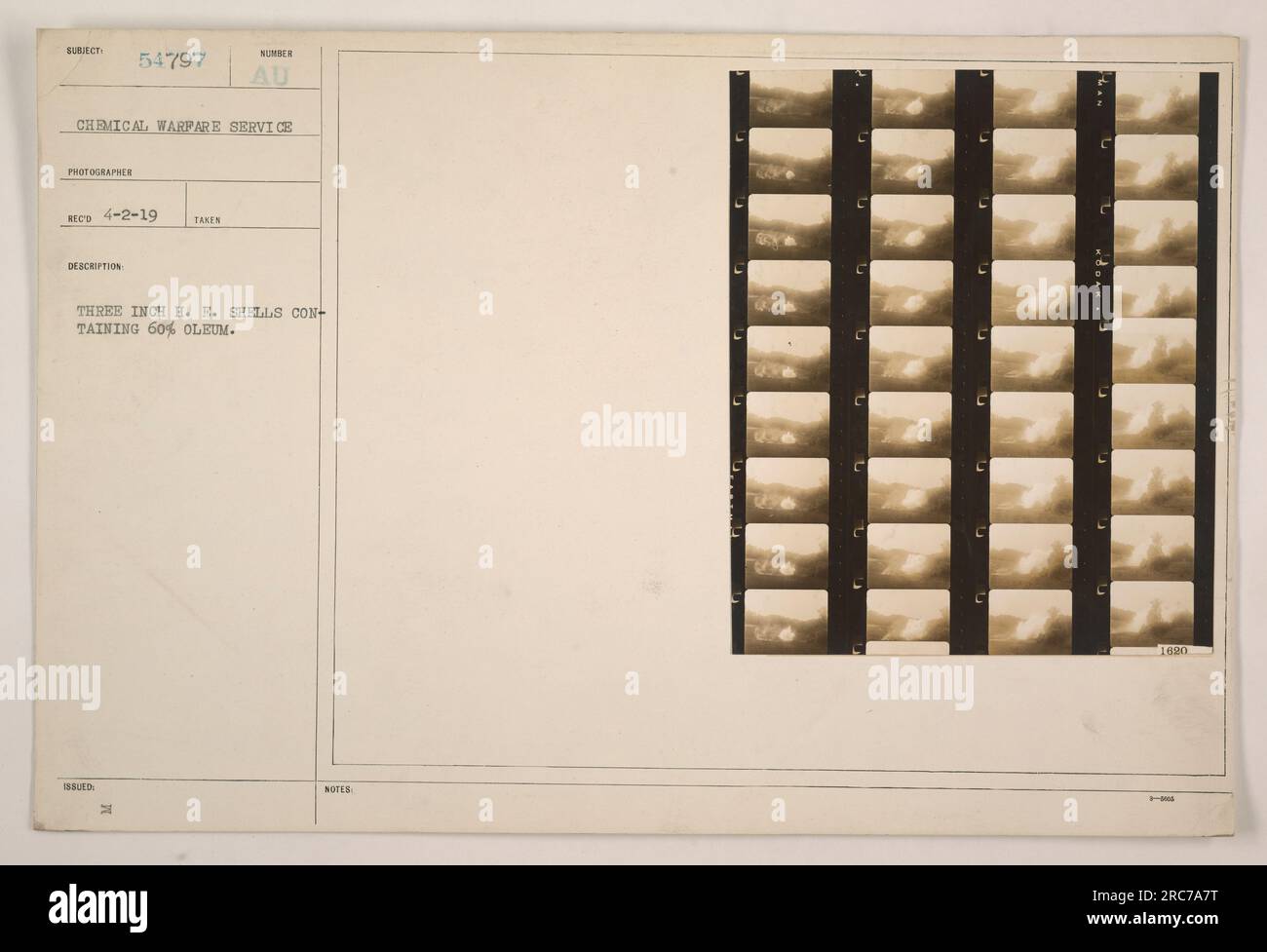 Three-inch H.E. shells containing 60% oleum, photographed by a Chemical ...