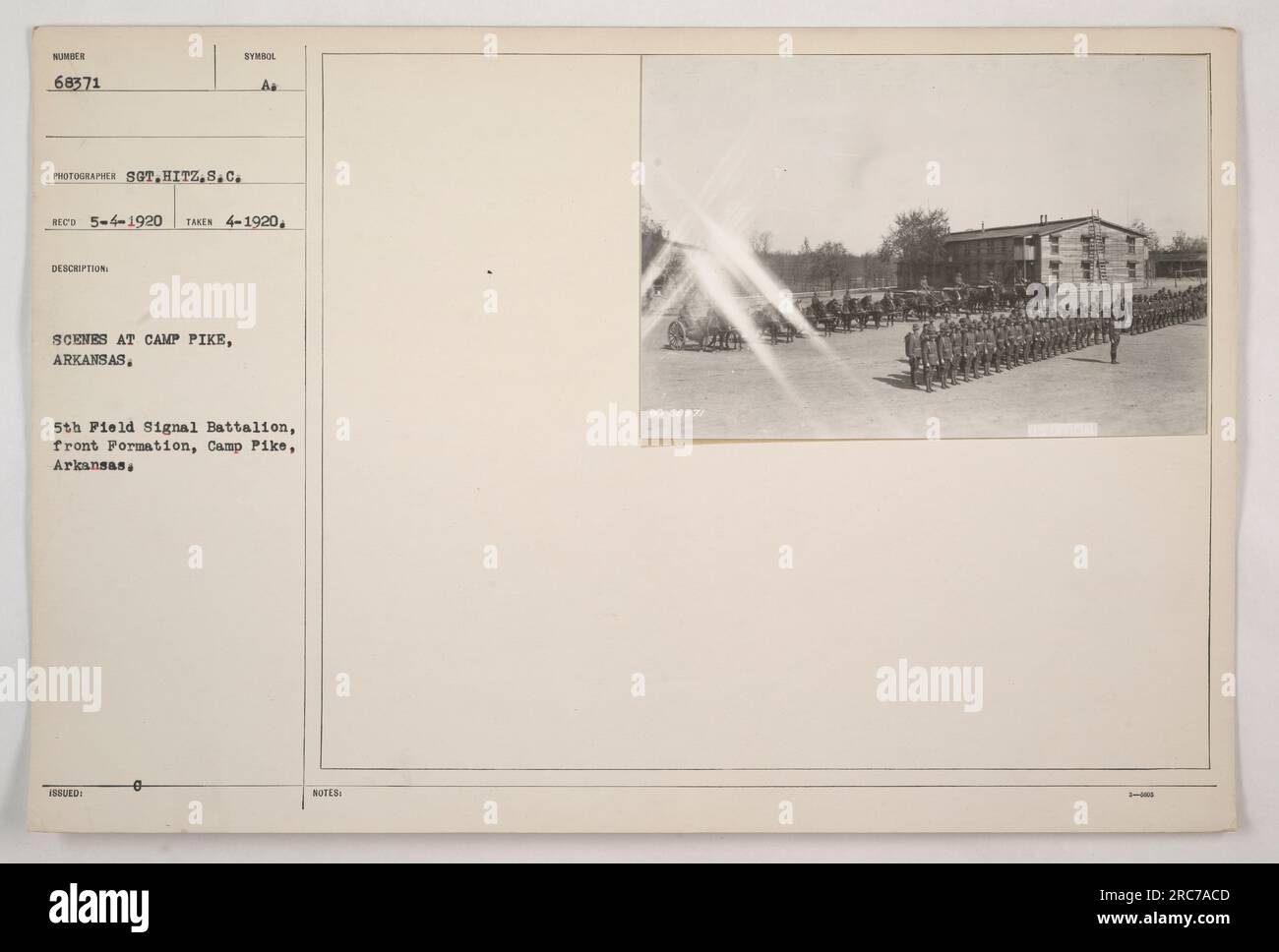 5th Field Signal Battalion in front formation at Camp Pike, Arkansas ...