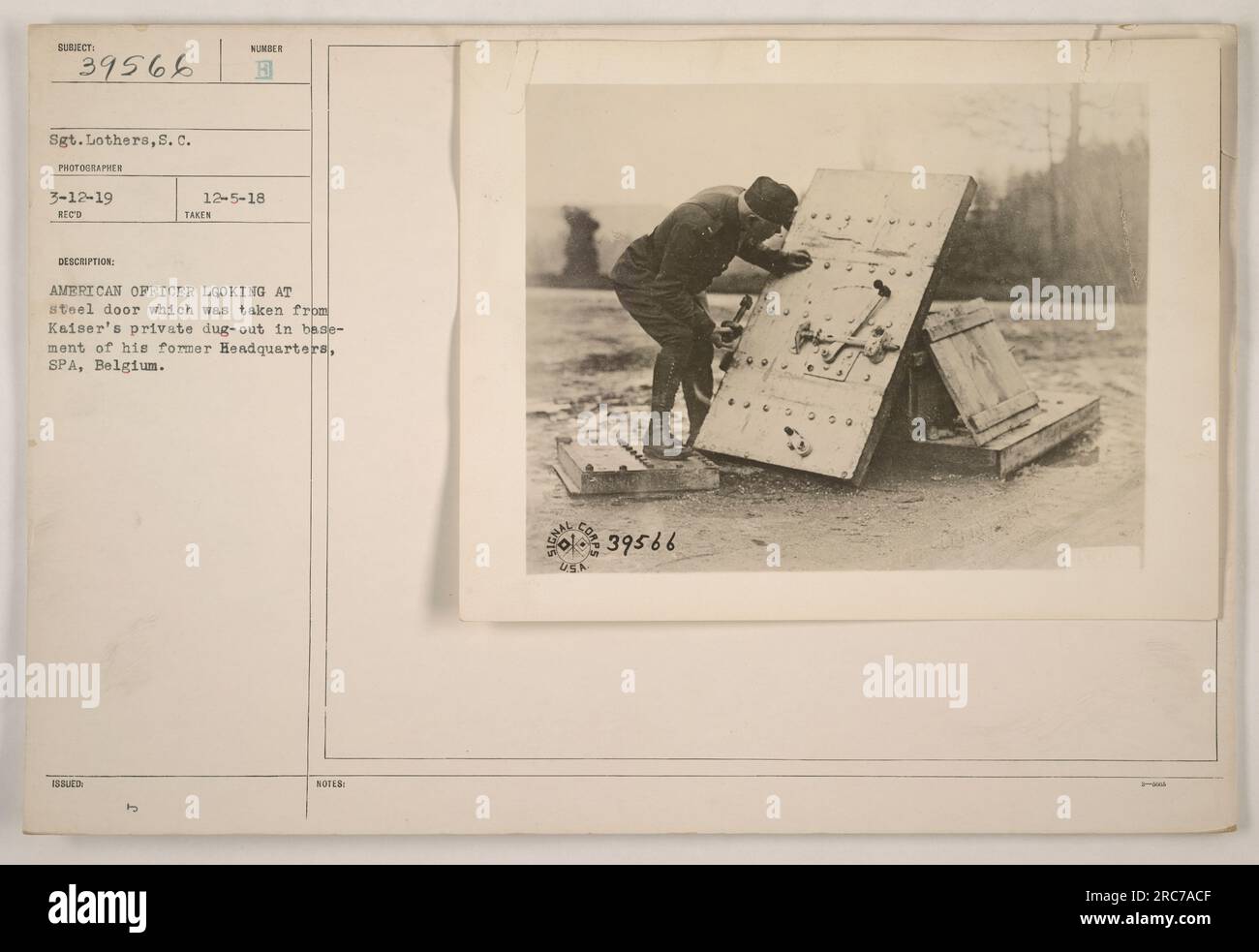 American officer examining steel door taken from Kaiser's private dug ...