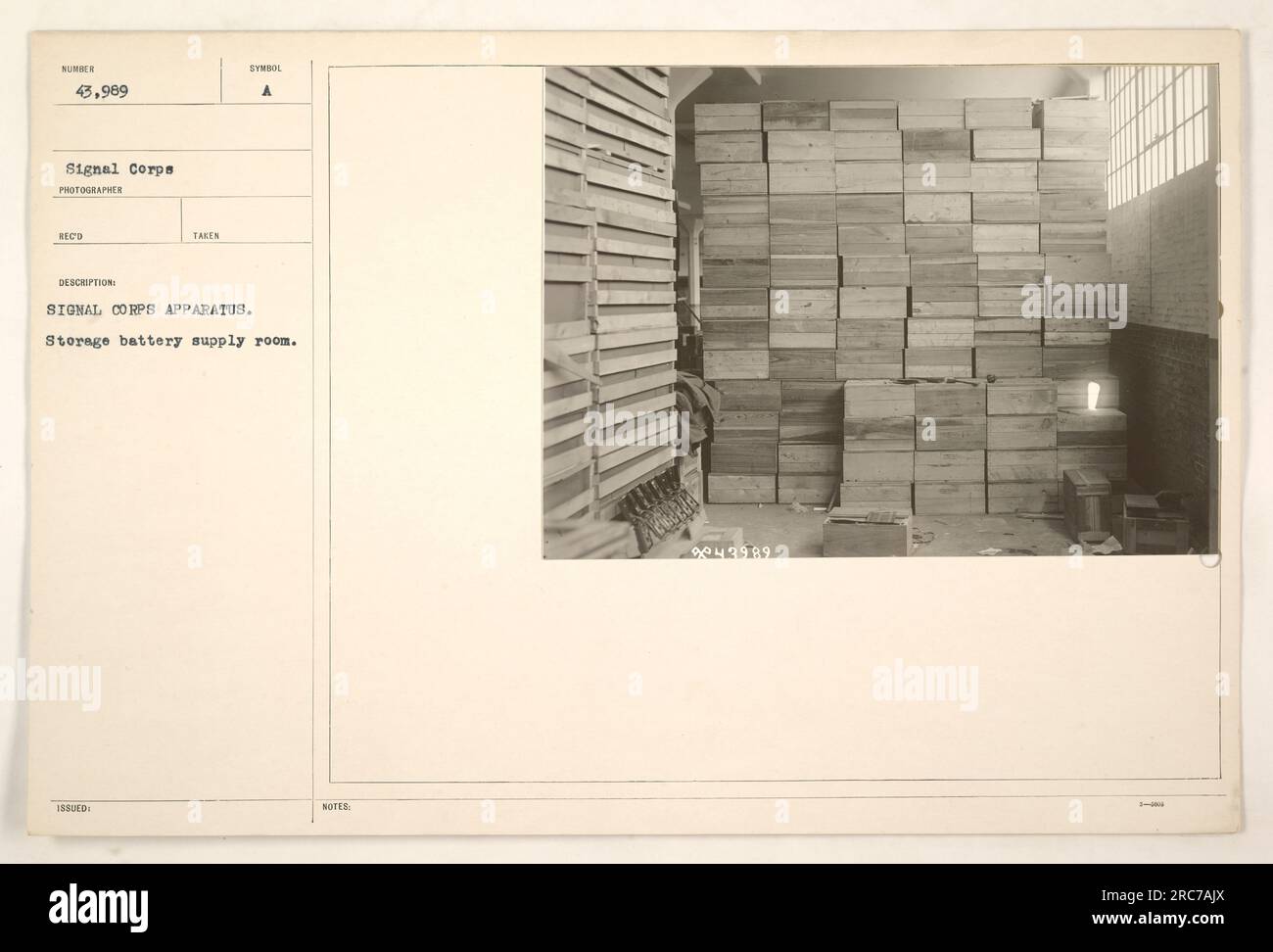 Storage battery supply room in the Signal Corps apparatus. This ...