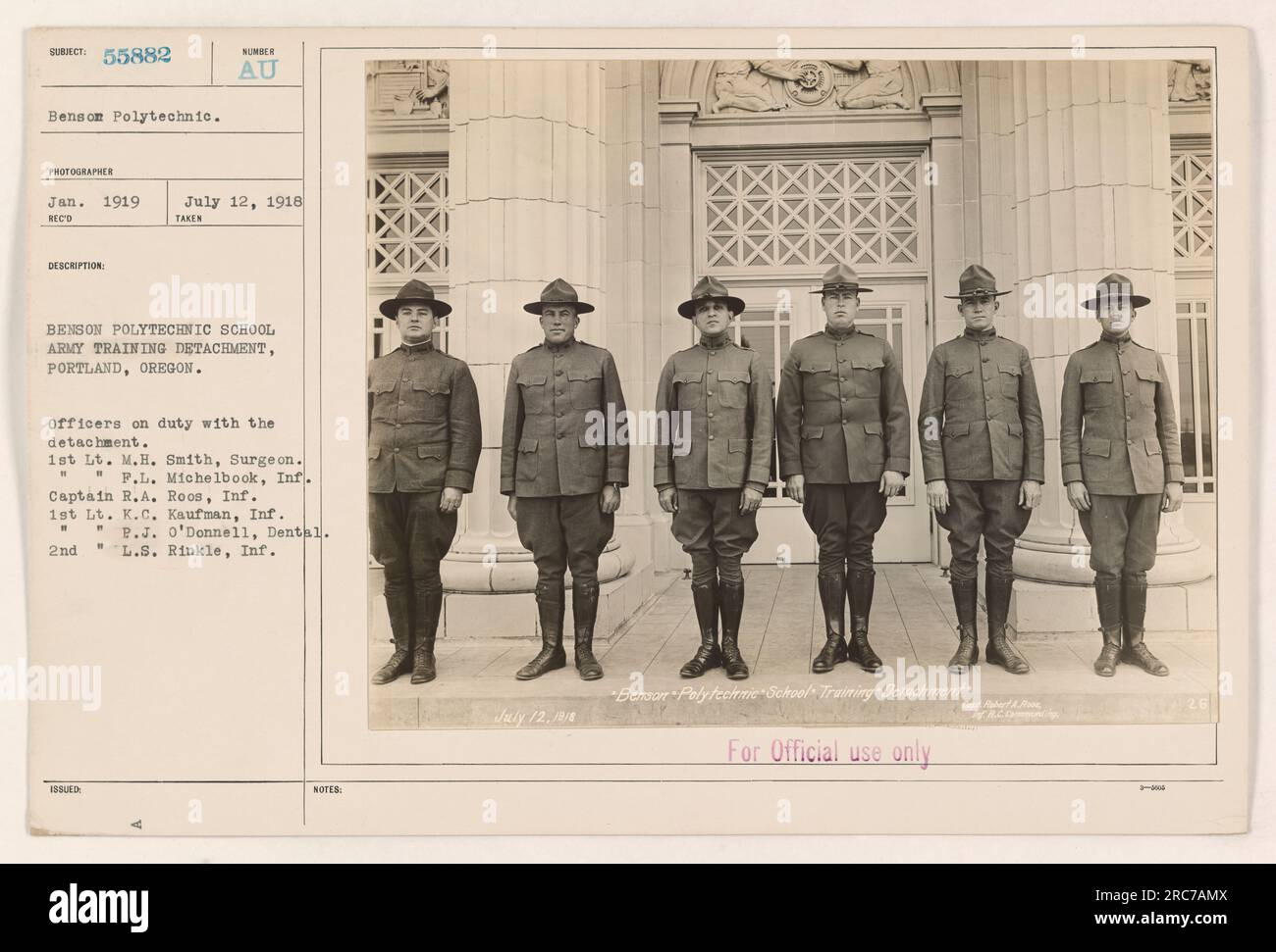 Army officers on duty with the Benson Polytechnic School Army Training ...