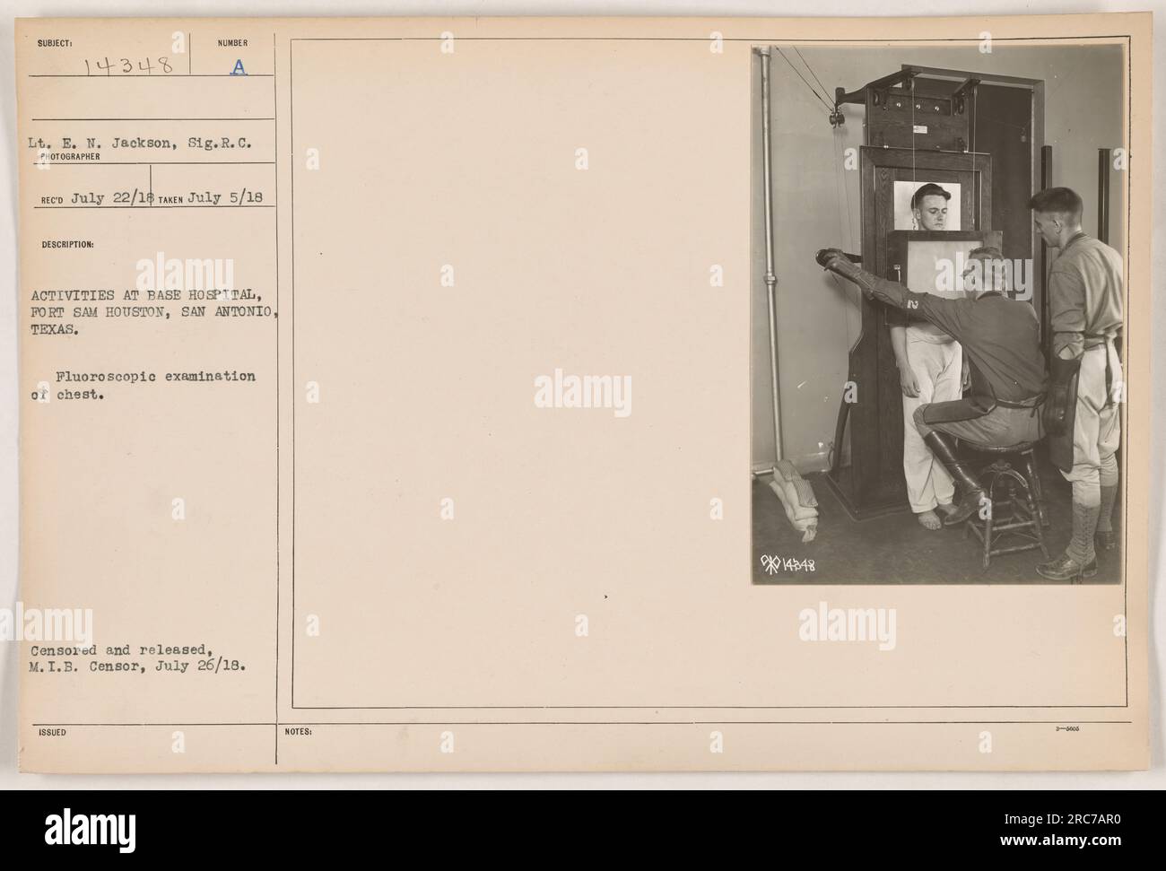 Fluoroscopic examination of a soldier's chest at the Base Hospital in ...