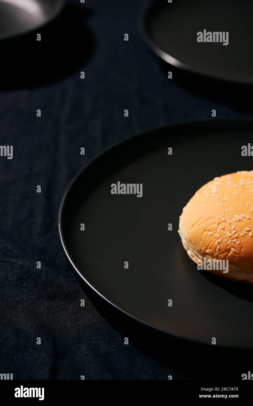 Process making of burger, step by step isolated on black background ...