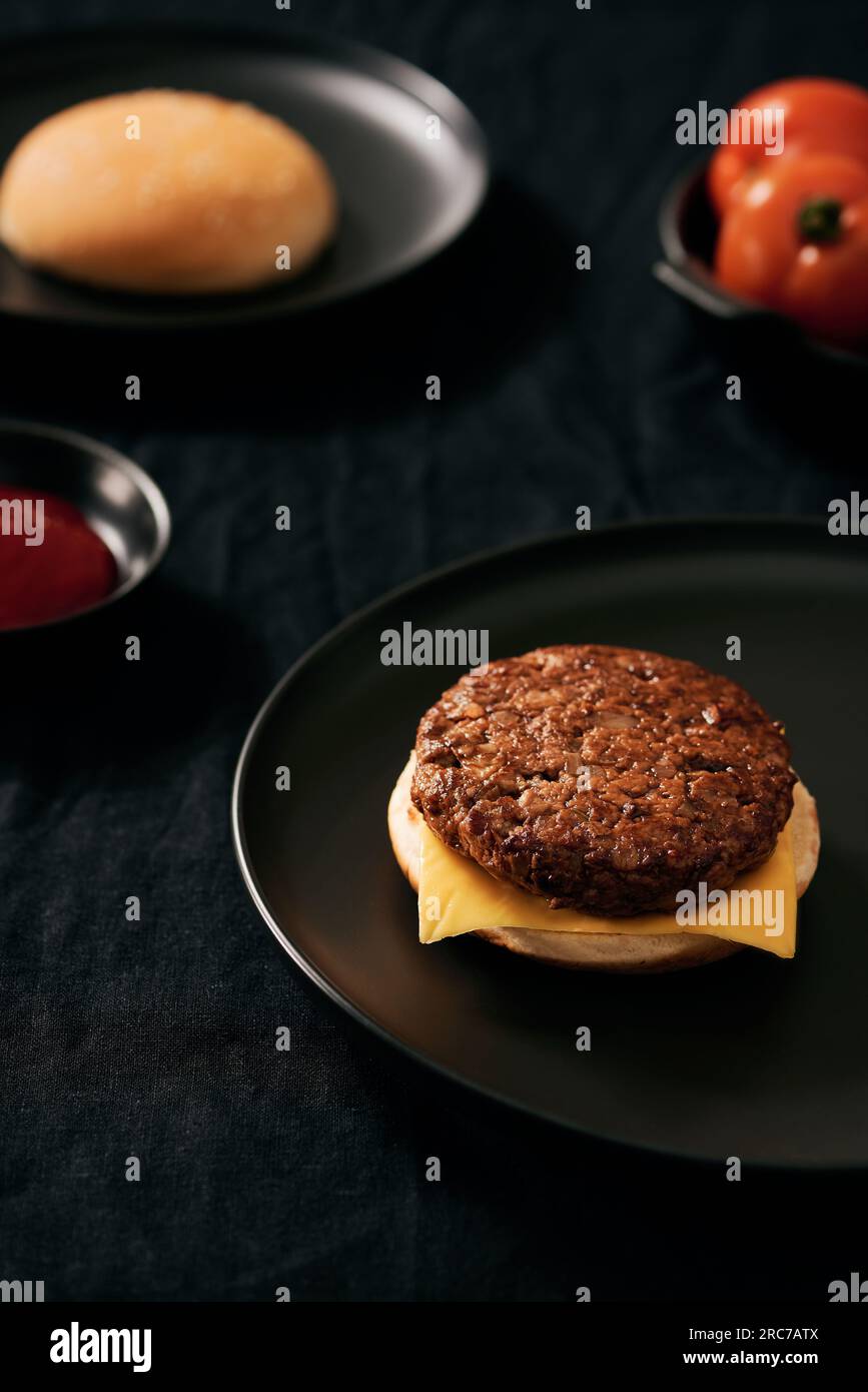 Process making of burger, step by step isolated on black background ...