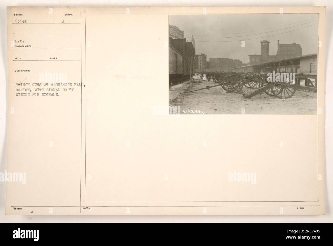 Three 3-inch guns at Mechanics Hall, Boston, with Signal Corps wiring ...