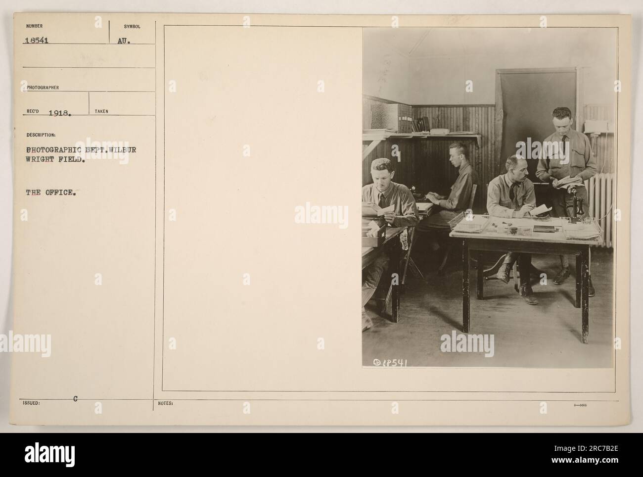 Soldiers working in the office at Wilbur Wright Field during World War ...