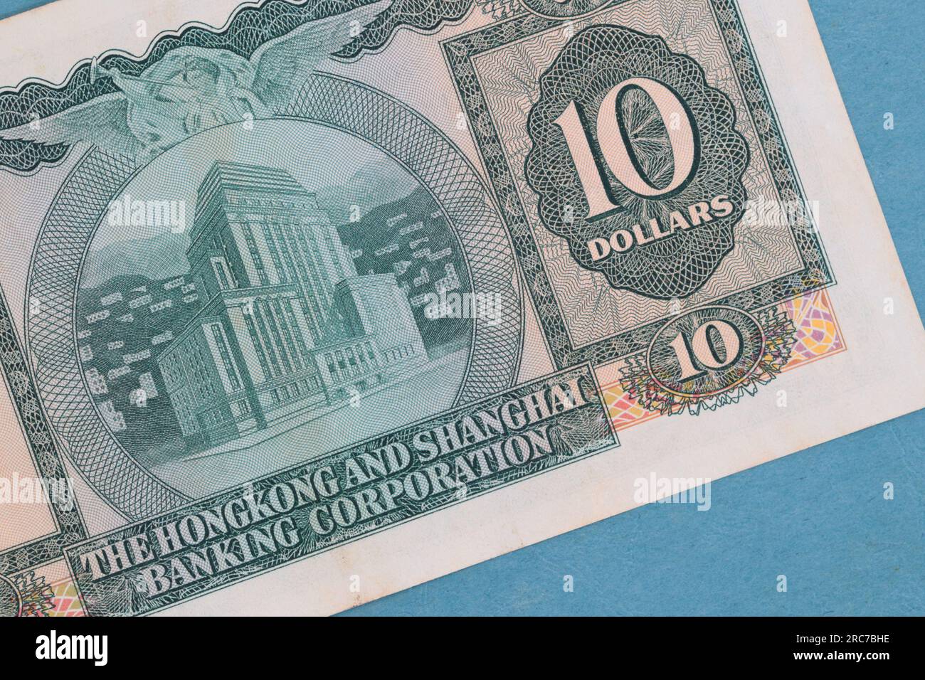 Photo of part of the reverse side of a 1973 HSBC ten-dollar banknote ...