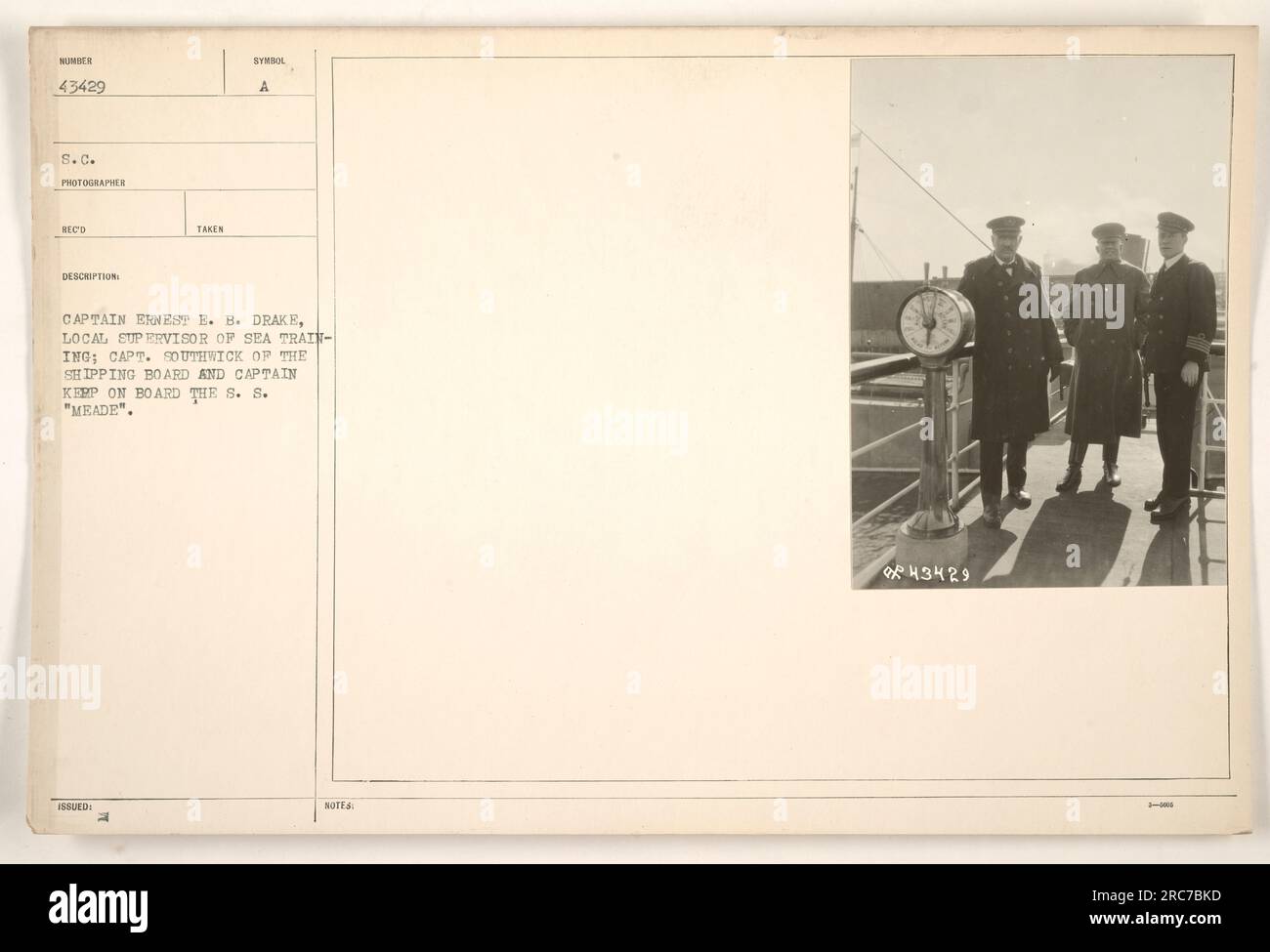 Captain Ernest E. B. Drake, local supervisor of sea training, Captain ...