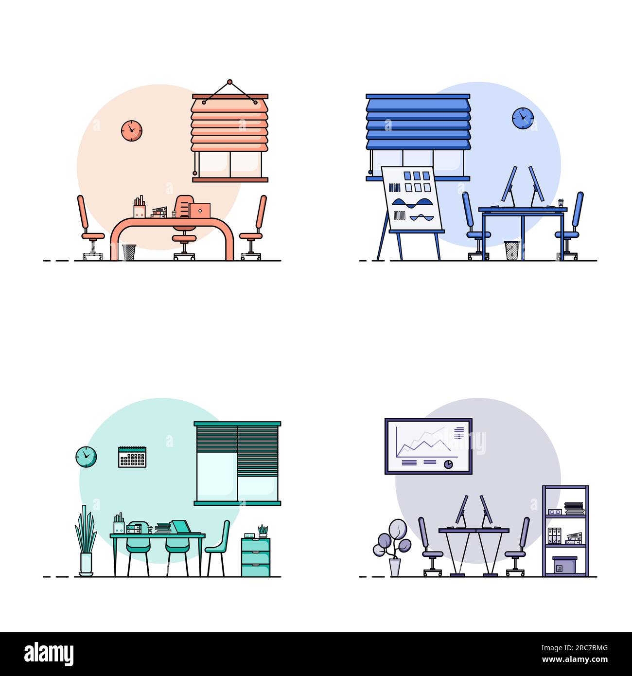 Collection of working table flat design, Concept of working desk ...