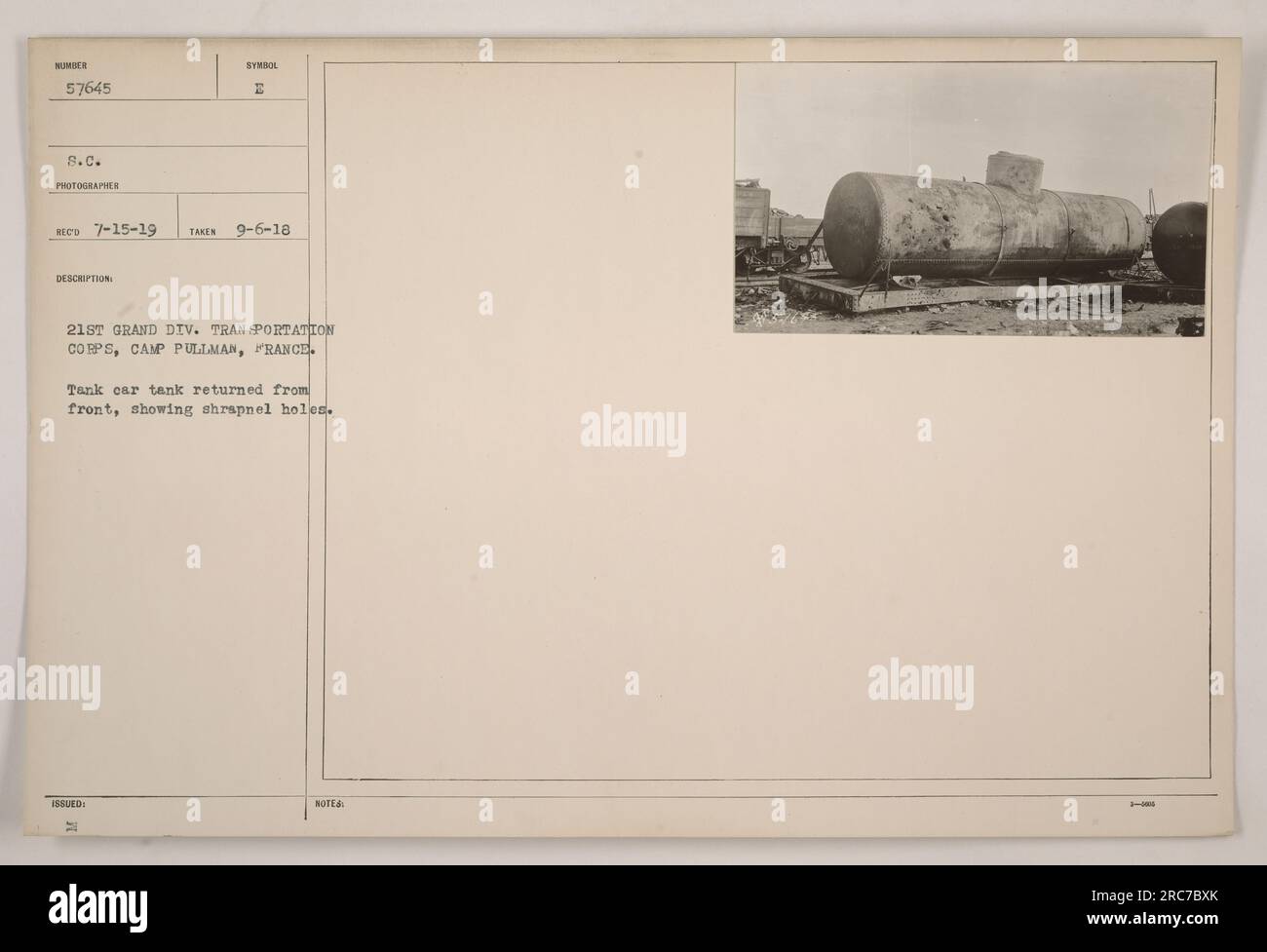 Tank car with shrapnel holes returning from the front, captured by ...