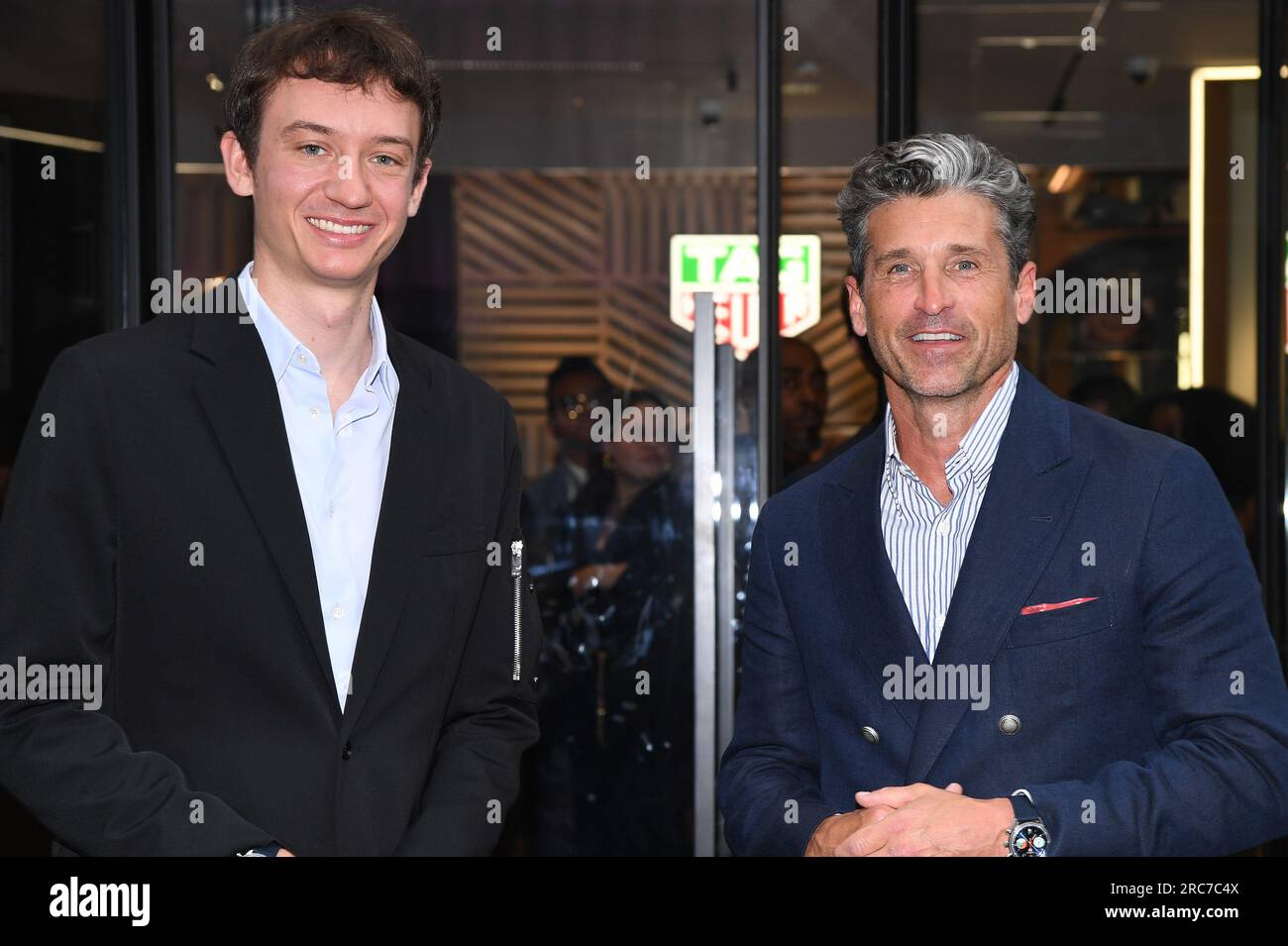 New York, USA. 12th July, 2023. (L-R) Frederick Arnault, CEO of TAG Heuer, and Patrick Dempsey ...