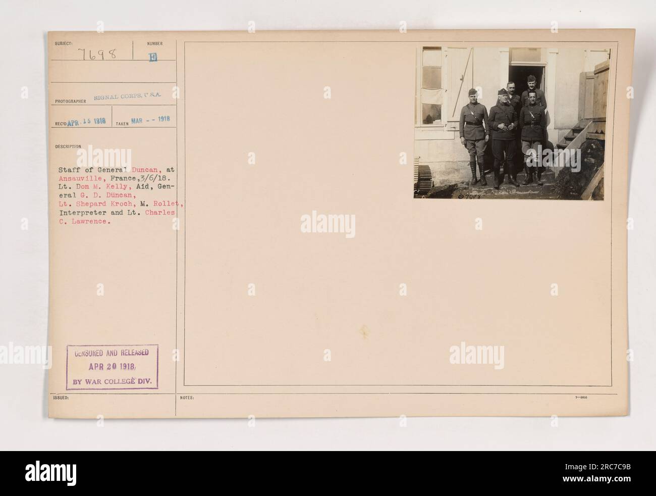 Staff of General Duncan at Ansauville, France on March 6, 1918. The ...