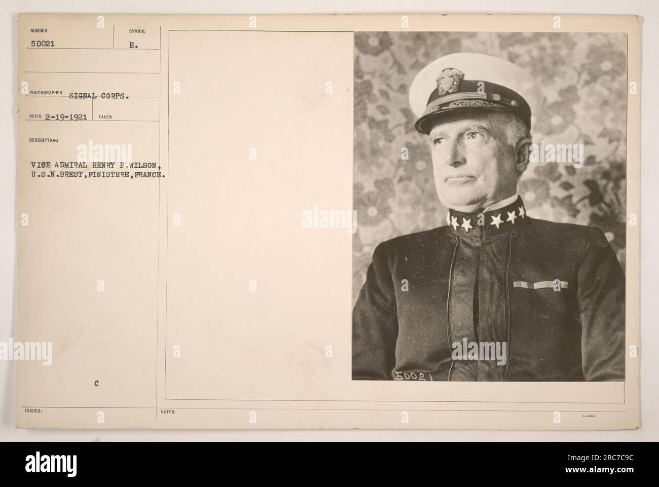 Vice Admiral Henry B. Wilson, U.S.N., in Brest, Finistere, France. This ...