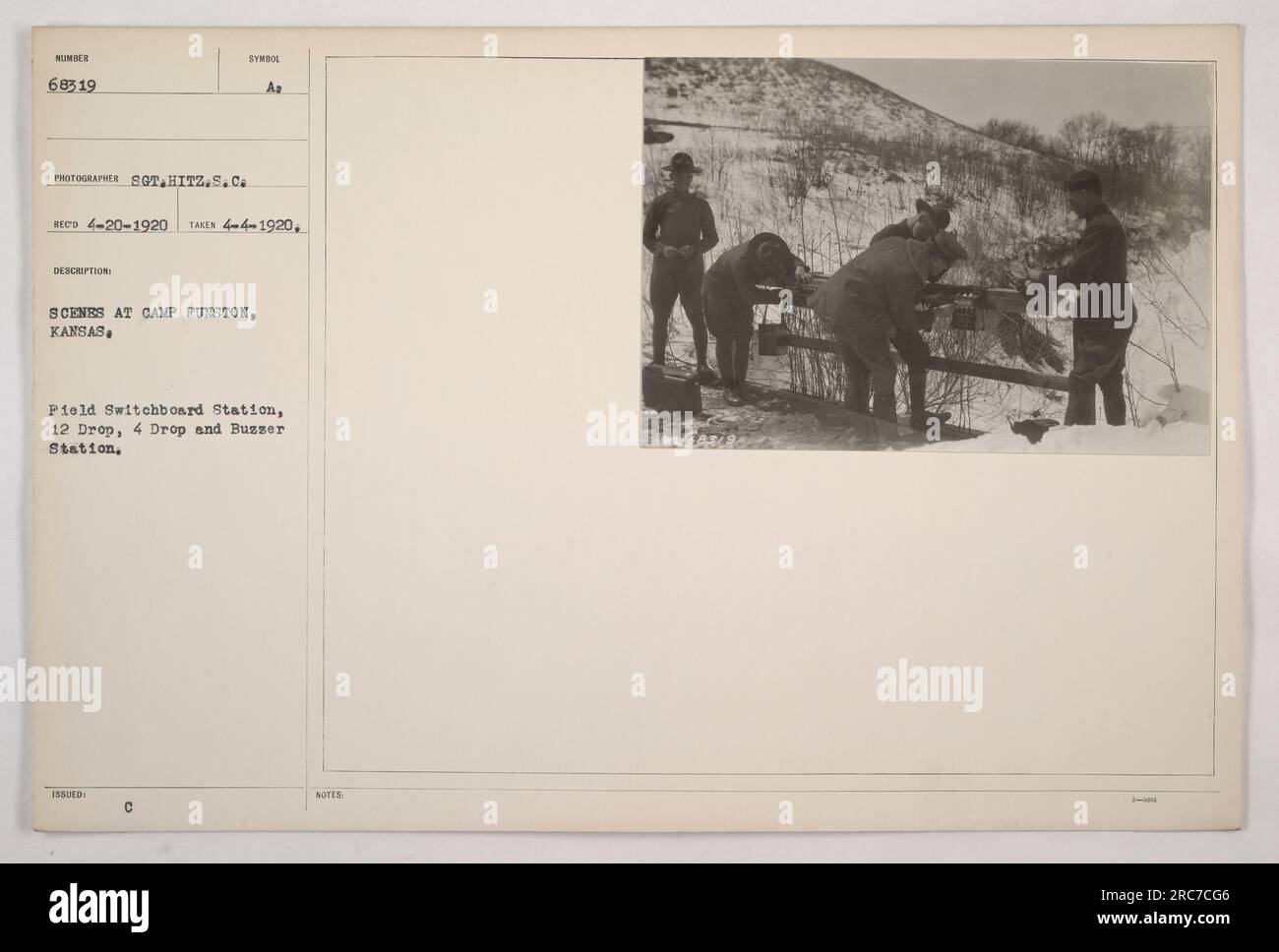 Image: The photograph shows a field switchboard station at Camp Funston ...