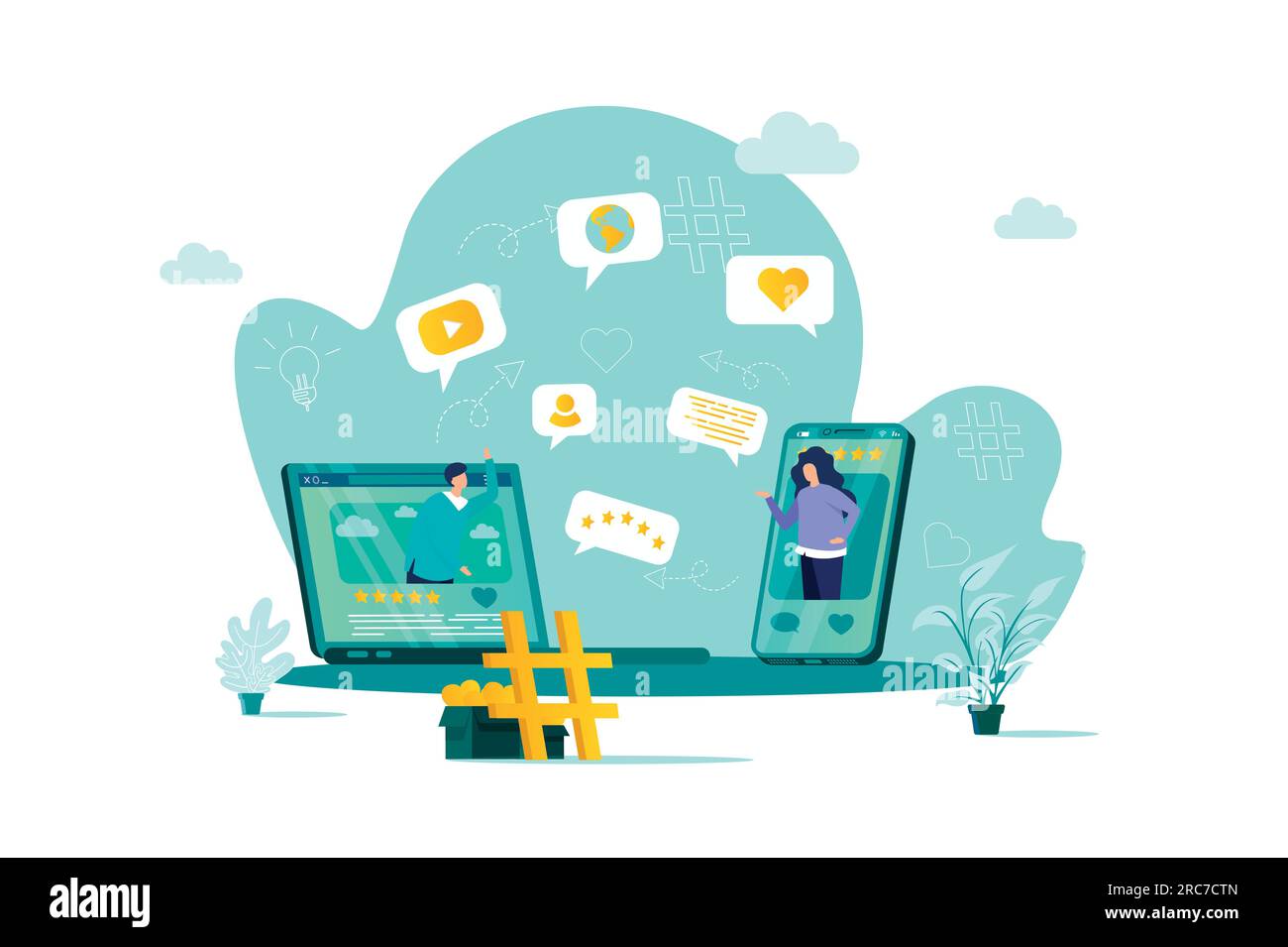 Cartoon illustration sharing social media Cut Out Stock Images ...