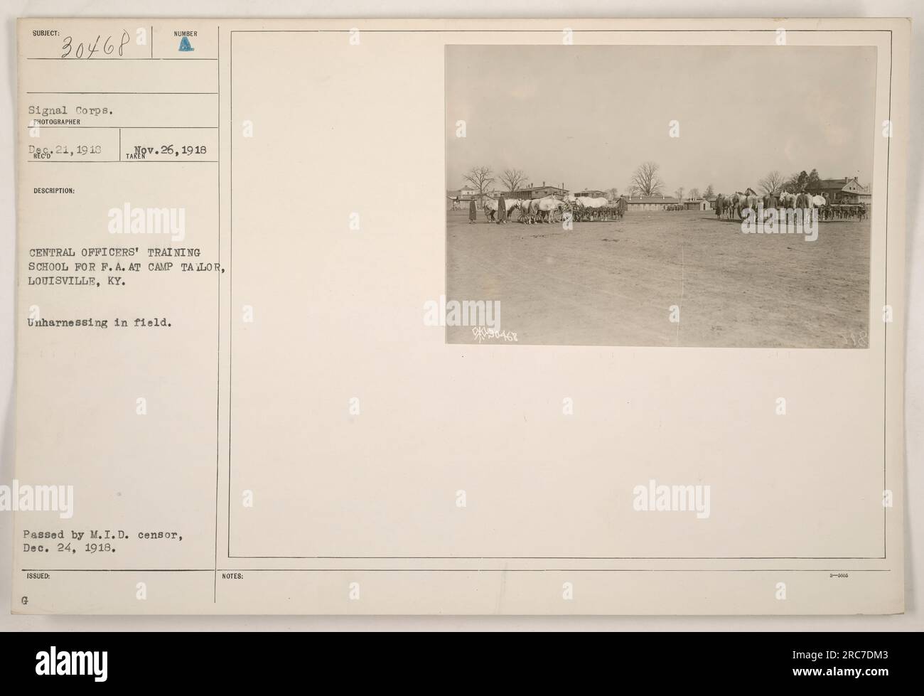 Soldiers unharnessing in a field at the Central Officers' Training ...