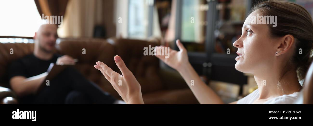 Female client taking with professional psychologist during ...