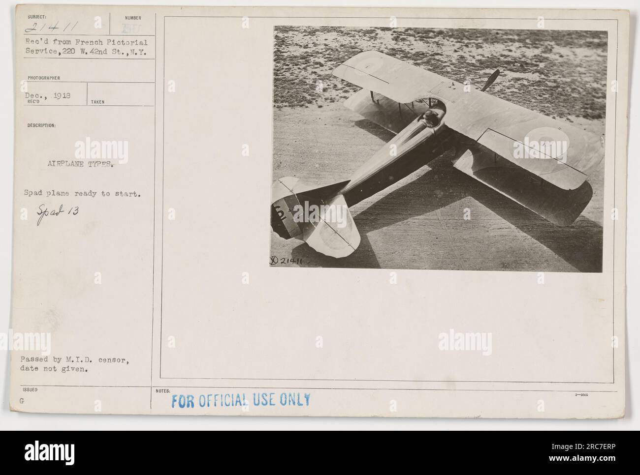 A Spad plane preparing for takeoff. This particular Spad type is the ...