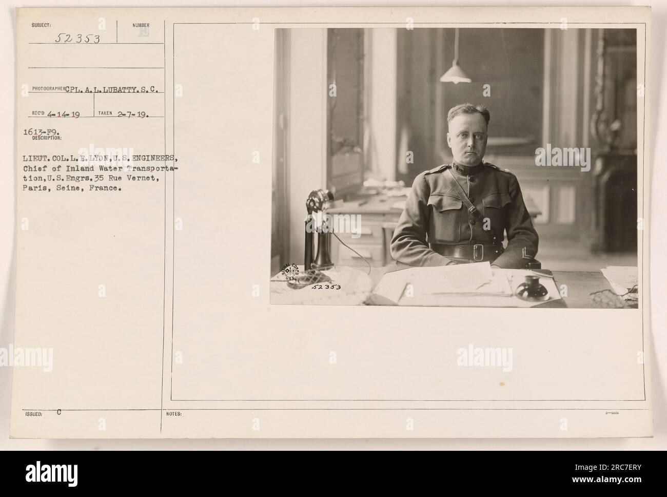 Lieutenant Colonel L.E. Lyon, Chief of Inland Water Transportation for ...