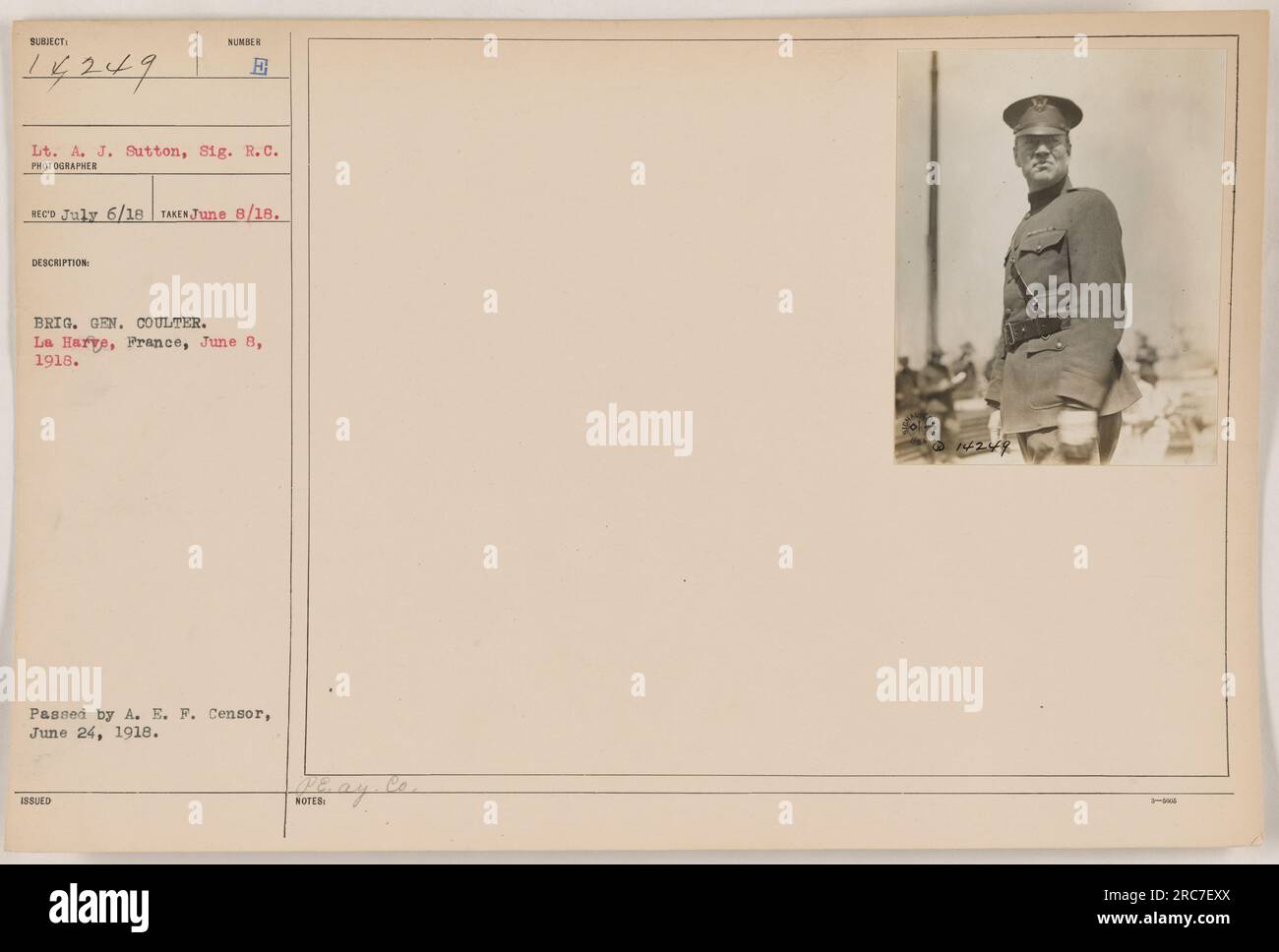 Brigadier General Coulter seen during his visit to La Harve, France on ...