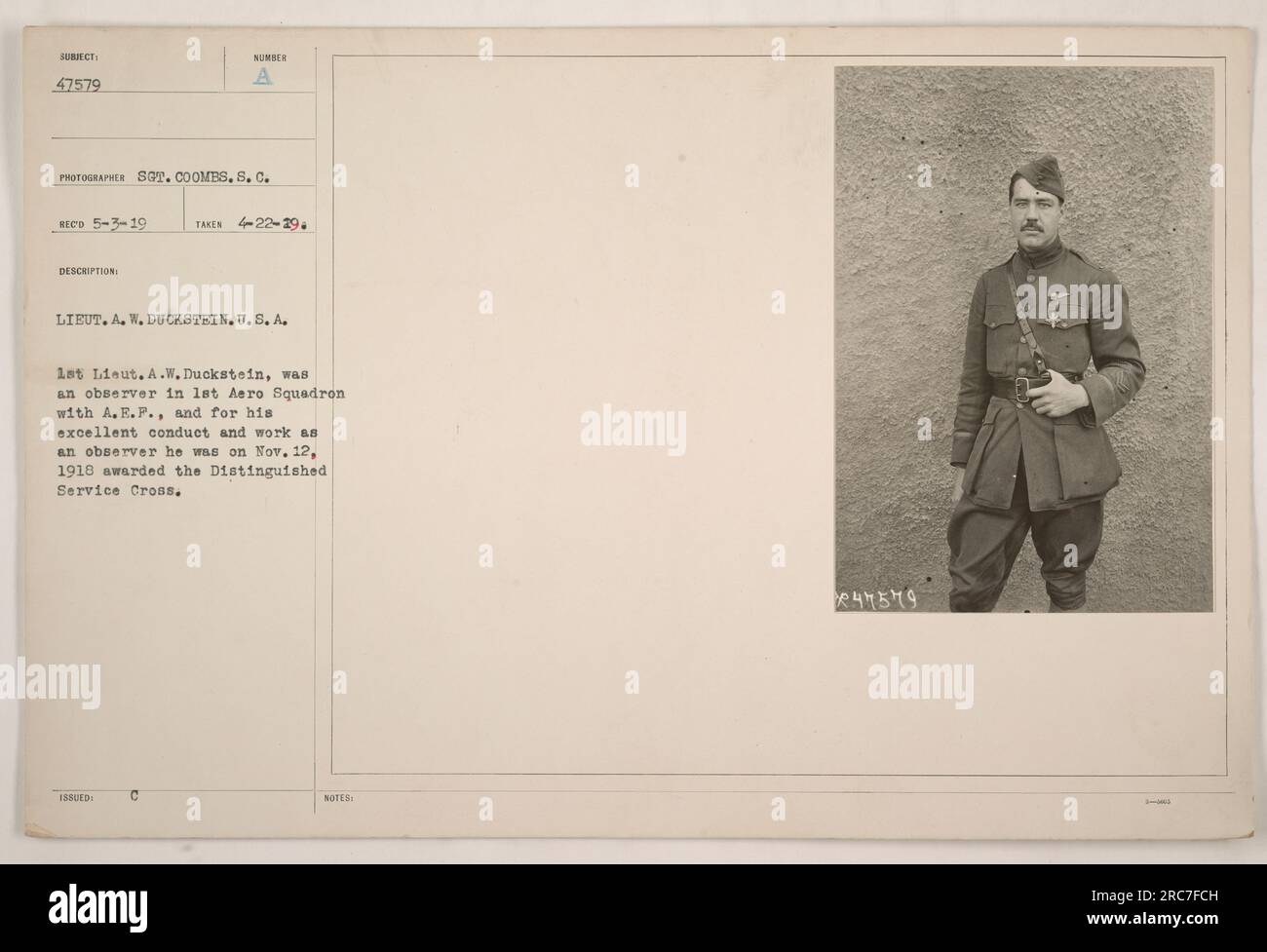 1st Lt. A.W. Duckstein, U.S.A., was a decorated observer in the 1st ...