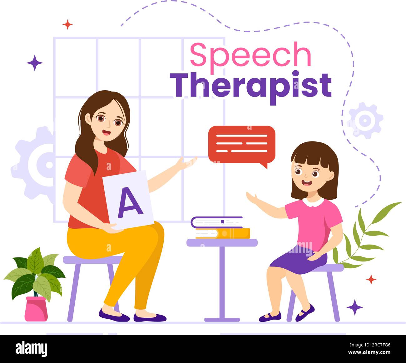 Speech Therapist Vector Illustration with Child Training Basic Language ...