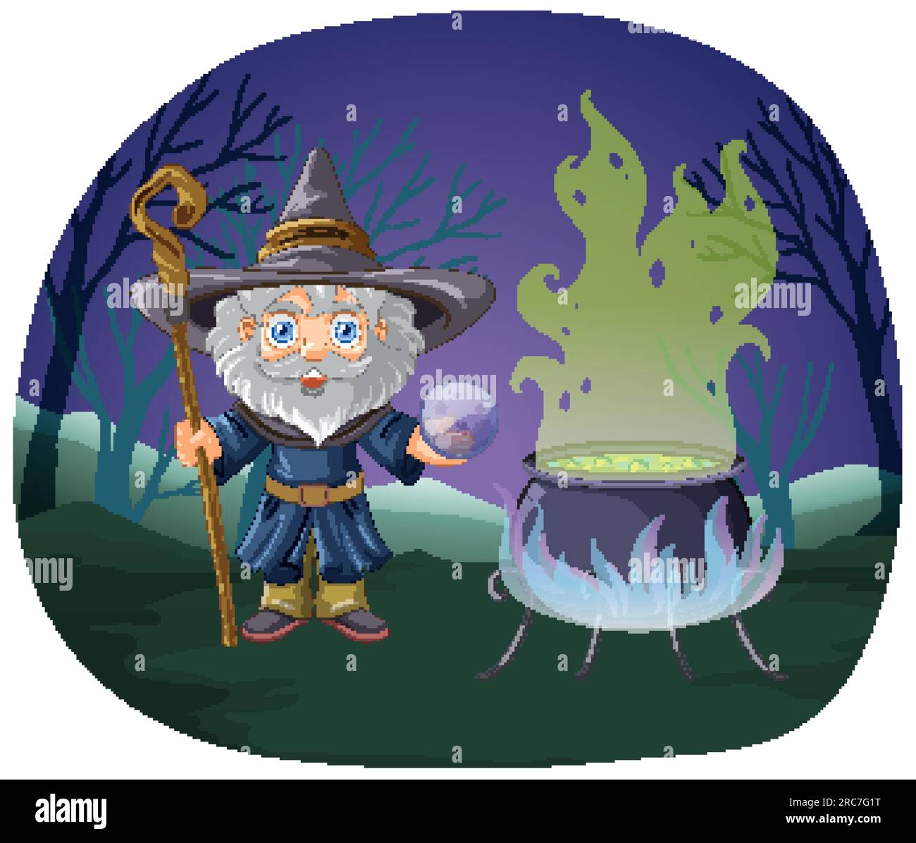 Wizard Cartoon Character with Potion Cauldron illustration Stock Vector ...