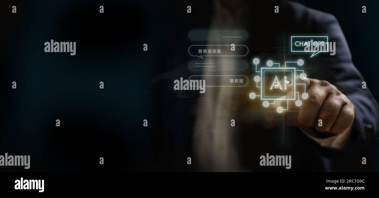 Businessman using Chatbot Chat GPT Chat with AI Artificial in ...