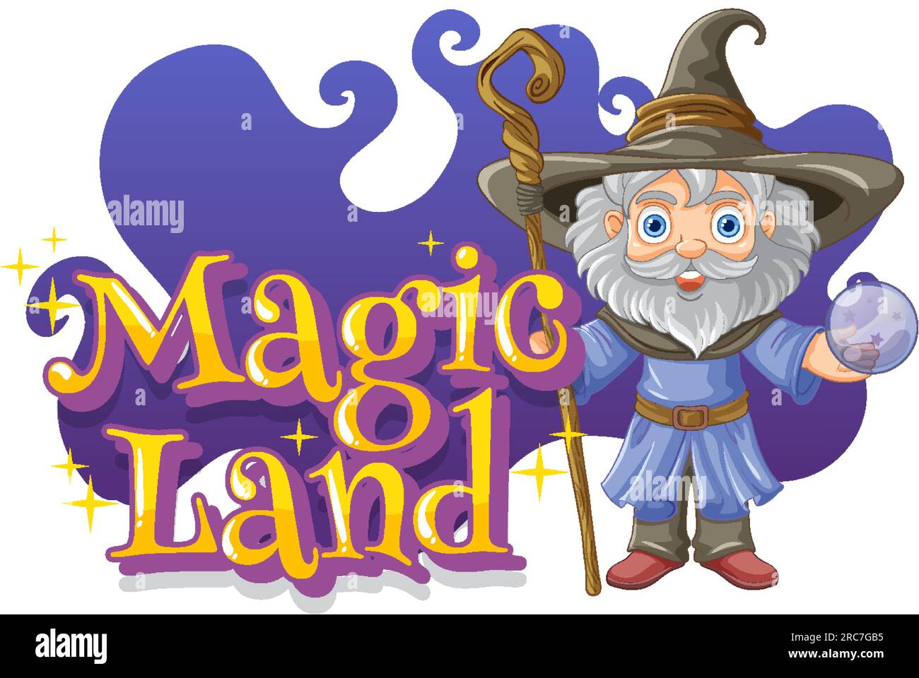 Font design for word magic land with wizard cartoon character ...