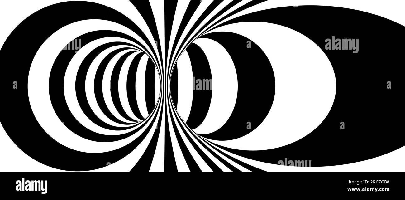 Abstract hypnotic distorted lines background. Black and white optical illusion tunnel wallpaper ...