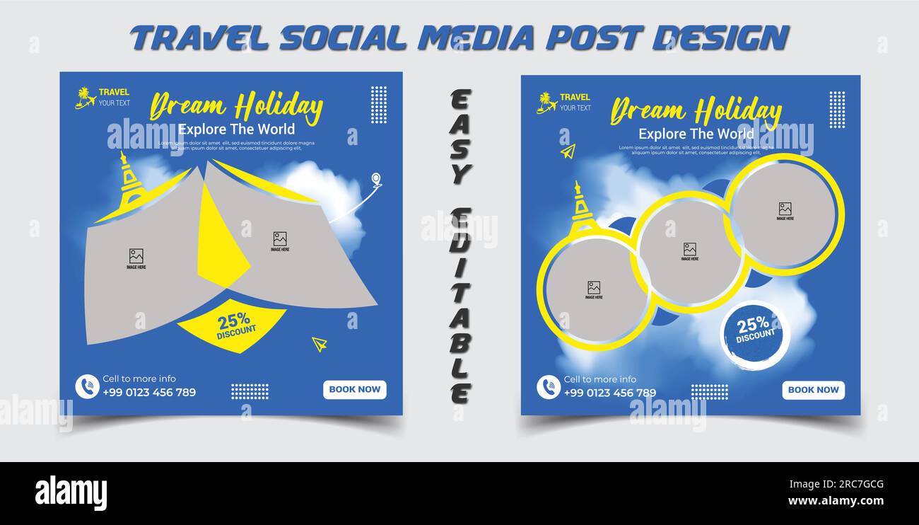 Travel and tourism social media post banner Design Template, traveling ...